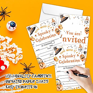 EUFJDKSL Halloween or Costume Party Invitations Pumpkin Ghost Monster Cute Trick or Treat Box or Treat for Kids Halloween Birthday Party or Adult Party 25 Fill-in Cards with Envelopes - 4"X6" (HM415)