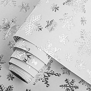 Homeral Christmas Wrapping Paper Roll - 46.8sq.ft. 3D Embossed Silver Foil Snowflakes on White for Christmas, Winter Holiday, Party, New Year Celebration- 17in x 33ft