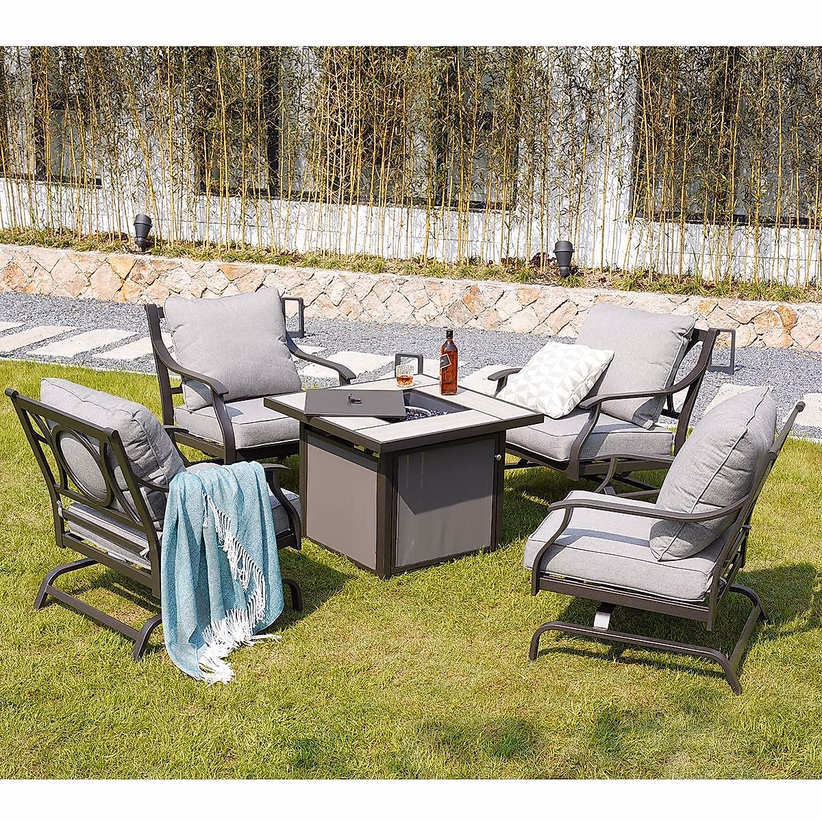 Grand patio Stationary Rocker Set of 2, Motion Chair, Outdoor Patio Seating Chair, Padded Cushion Chair-Grey
