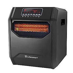 LifeSmart LifePro 1500 Watt High Power 3 Mode Programmable Space Heater with 6 Quartz Infrared Element, Remote, and Digital Display, Black