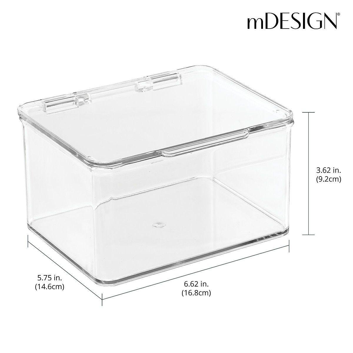mDesign Plastic Kitchen Pantry and Fridge Storage Organizer Box Containers with Hinged Lid for Shelves or Cabinets, Holds Food, Snacks, Canned Drinks, Seasoning, Condiments, or Utensils, 8 Pack, Clear