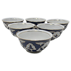 BohemianGifts Cobalt Blue Pakhta Cotton Flower Pattern Liquer Piala Cups 2.5 oz SET of 6 - Saint Petersburg