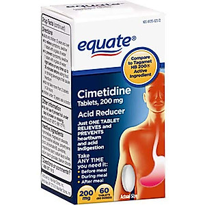 Cimetidine 200 mg - Heartburn Relief, Stomach Acidity Reducer by Equate, 60 Tablets (Pack of 5)