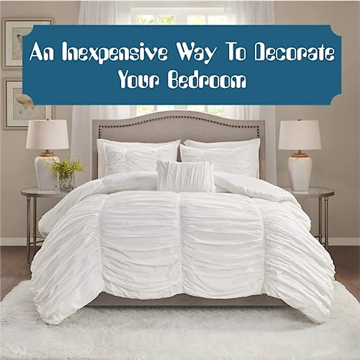 Ornate Bedding 100% Egyptian Cotton 600TC Decorative 3-Piece Soft Luxurious Duvet Set Ruched Ruffle Designer Comforter Cover & Pillow Shames with Zipper & Corner Ties, Full/Queen (Burgundy)