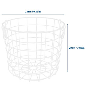 VOSAREA Iron Wire Laundry Hamper Metal Laundry Basket With Handles Round Storage Bin for Towels Books Dirty Clothes Organizer White