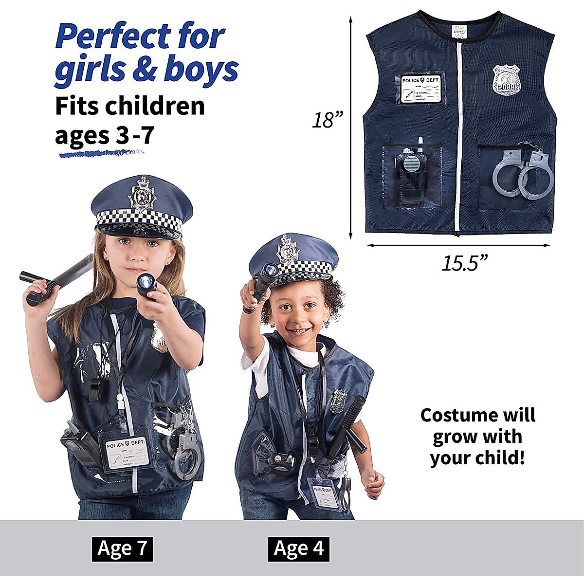 Born Toys Police Costume For Kids & Police Toys For Kids Ages 3-7