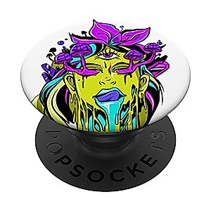 Psychedelic Trippy Acid Mushroom Girl Techno Rave Party PopSockets PopGrip: Swappable Grip for Phones & Tablets