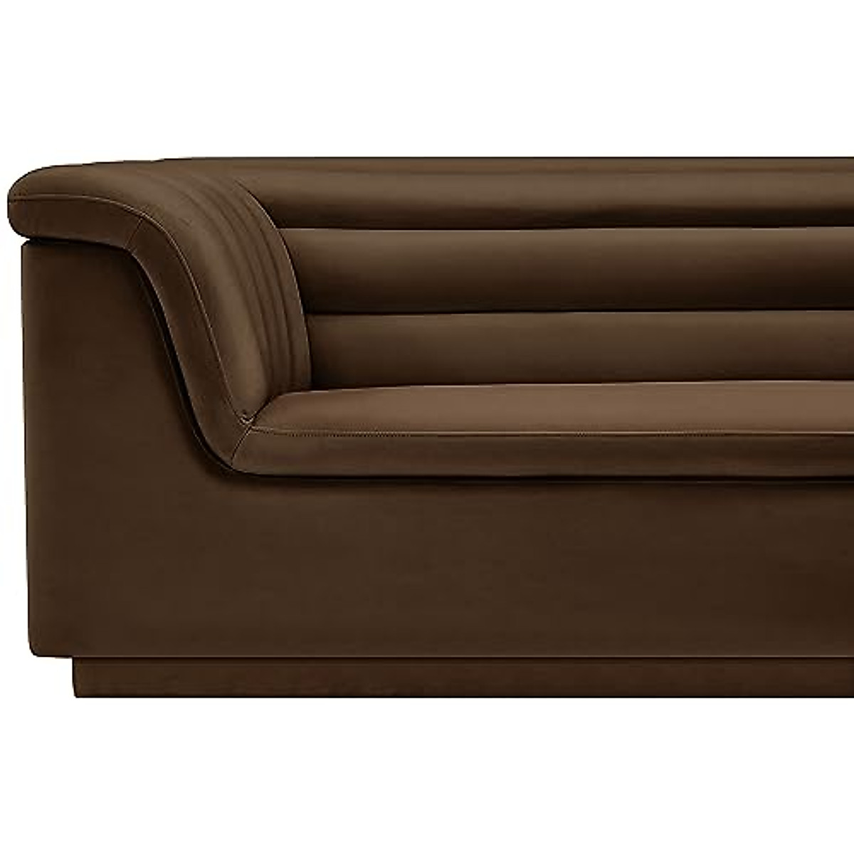 Meridian Furniture 192Brown-S Cascade Collection Modern | Contemporary Velvet Upholstered Sofa with Soft Brown Velvet Fabric, Deep Channel Tufting, Curved Arms, 94" W x 34" D x 28" H, Brown
