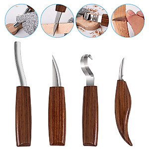 Wood Carving Tools Set,Detail and Hook Carving Knife Kit for Beginners,Trimming Knife for Spoon Bowl Cup Woodwork,Round Handle Design and 6pcs SK2 Carbon Steel Wood Carving Knives（10pcs）