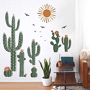 wondever Boho Cactus Wall Stickers Tropical Cacti Green Plants Peel and Stick Wall Art Decals for Living Room Bedroom Dining Room