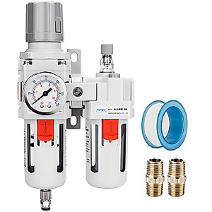 NANPU 3/4" NPT Compressed Air Filter Regulator Lubricator Combo (FRL) Water/Oil Trap Separator - Gauge(0-150 psi), 5 Micron Brass Element,Poly Bowl, Semi-Auto Drain, Metal Bracket