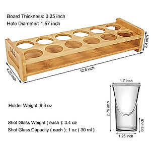 D&Z Bamboo Wooden Shot Glass Holder/Tray with 12 Crystal 1oz Clear Shot Glasses