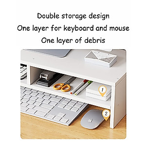 LITAITAI Monitor stand riser, Monitor Riser, three-tier shelf, large-capacity storage, elegant pearl white, Computer Monitor Stand, suitable for many occasions.