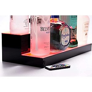 BarSquad LED Lighted Bar Shelf - 16in, 2 Step Illuminated Liquor Bottle Display Shelf with Multicolor Lighting Modes, Wireless Remote