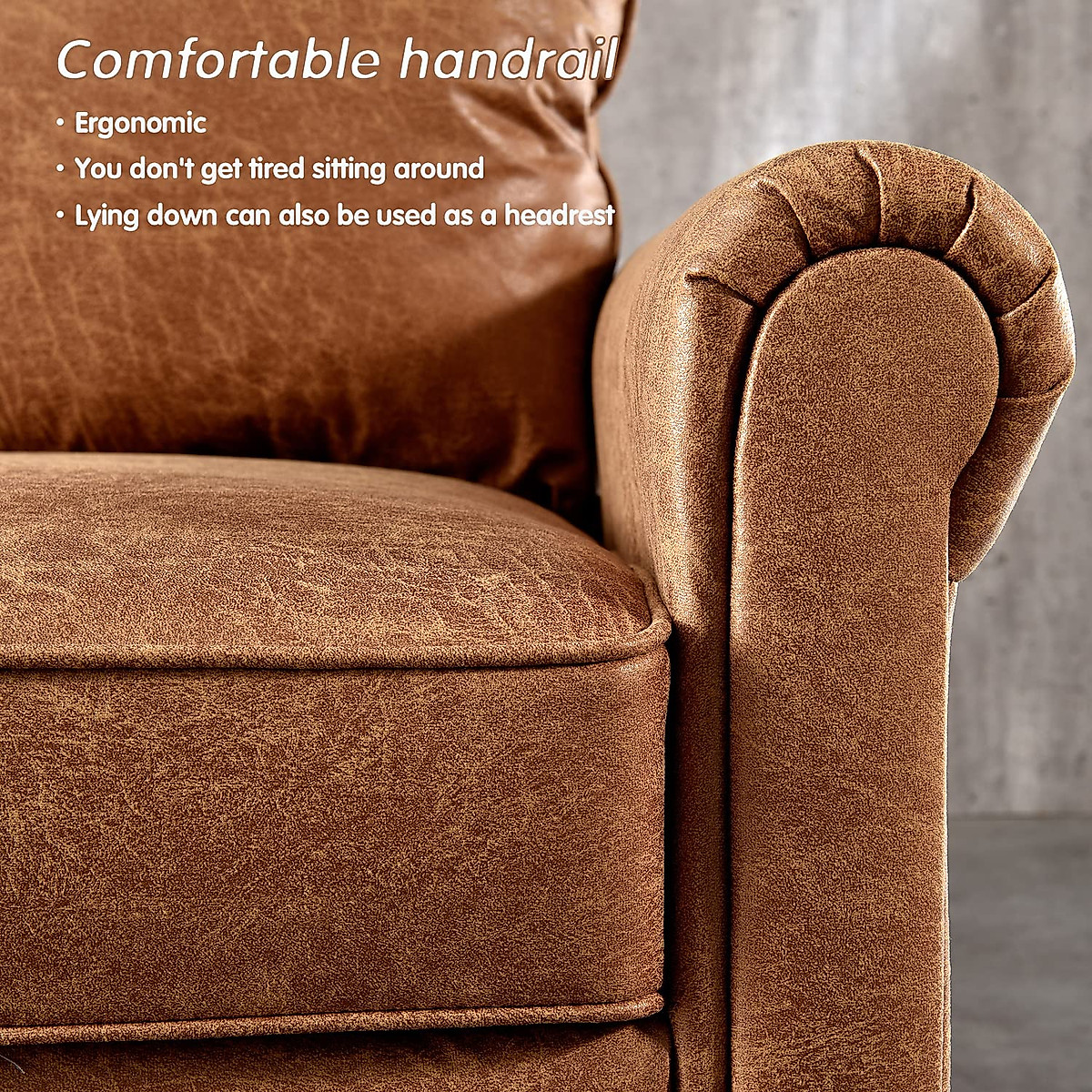 XIZZI Mid-Century Sofa 74" Suede Fabric 3-Seat Couch with Solid Wooden Frame and High Density Sponge Cushion for Living Room,Brown