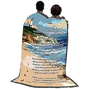 Pure Country Weavers Jesus Footprints in The Sand Spanish Huellas Blanket - Religious Gift Tapestry Throw Woven from Cotton - Made in The USA (72x54)