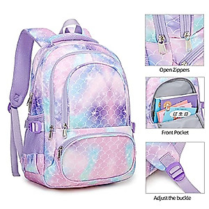 Girls boys Backpack Kindergarten Elementary Middle School Large Size Printing Waterproof Back to School Travel Bag35L (fairy tale mermaid)