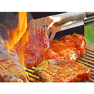 Cave Tools 3-Piece BBQ Tools Set - Includes Spatula, Tongs, & Fork - Heavy Duty Stainless Steel, Dishwasher Safe - BBQ Grill Accessories