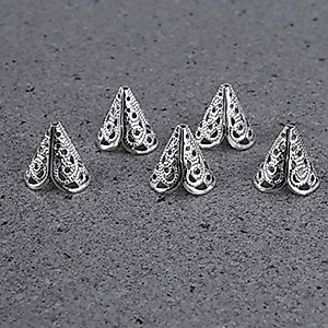 Artibetter 50pcs Metal Flower Filigree Bead Cones Jewelry End Caps Spacer Beads Jewelry Findings Charms for DIY Craft Bracelet Necklace Making 15x16mm (Silver)