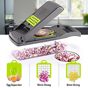 Maxceysen Multi-Function Vegeable Chopper 12 in 1 Pro Mandoline Veggie Slicer Onion Micer Chopper Dicer Cutter with Container for Potatoes, Tomatoes, Zucchini, Garlic, Eggs, Cucumbers