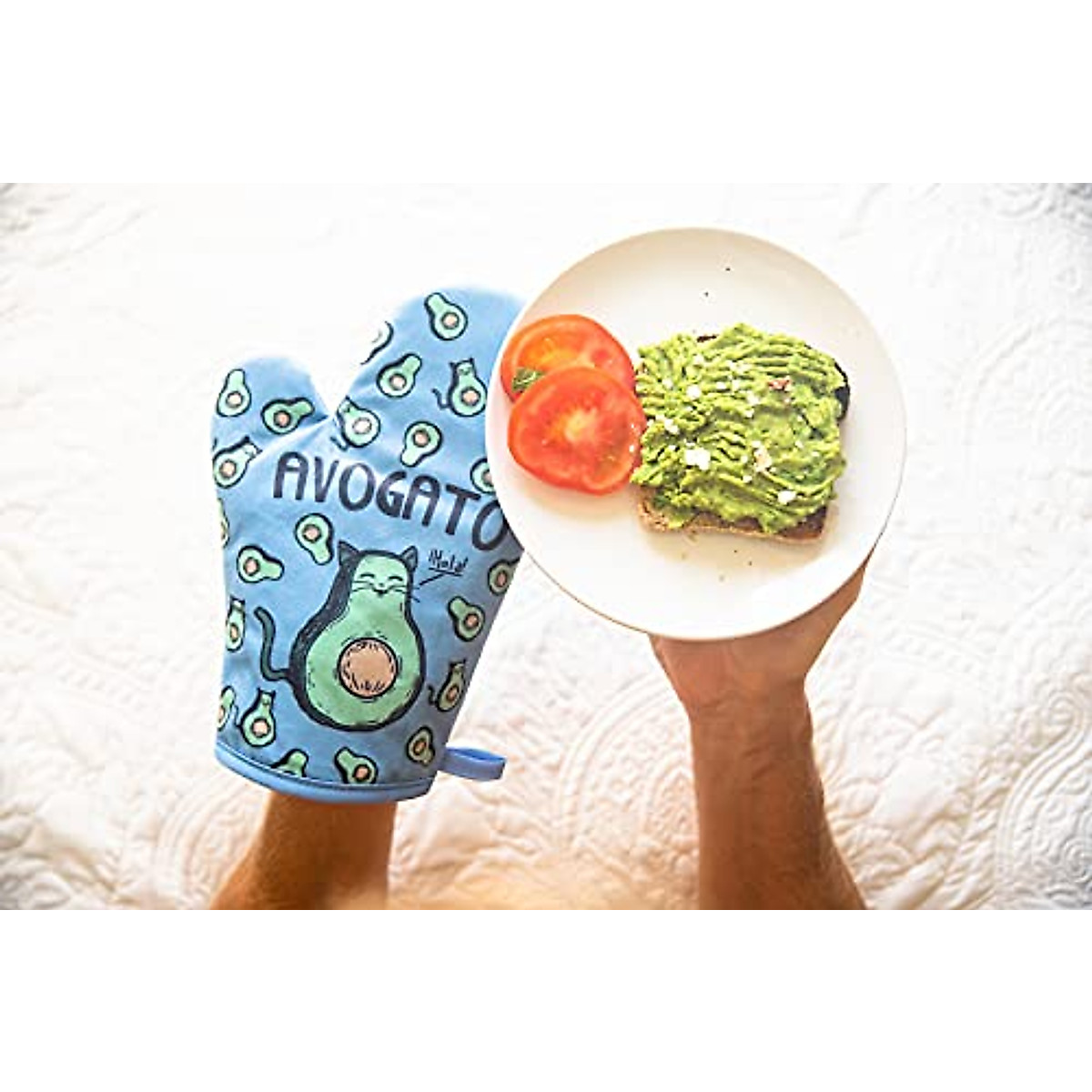 Avogato Oven Mitt Funny Cat Gato Avocado Toast Kitty Lover Graphic Oven Glove Funny Graphic Kitchenwear Funny Food Novelty Cookware Blue Oven Mitt
