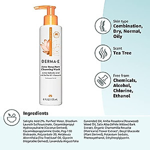 DERMA E Acne Deep Pore Cleansing Wash – Blemish Control Facial Cleanser with Salicylic Acid - Gentle Oil Control Face Wash Soothes and Balances Skin, 6 fl oz