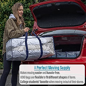 VENO 8 Pack Heavy Duty Extra Large Clear Storage Bag, Moving Bag, Clothes Organizer, for Blanket, Comforter, Bedroom Closet, Dorm Room Essentials, Moving Supplies, Storage Tote, Reusable and Sustainable (Clear - Set of 8)