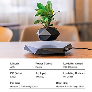 HCNT Levitating Plant Pot, Magnetic Levitation Flower Pot Rotating Planters Suspension Floating Plant Succulents Potted for Home Living Room Office Desk Decoration (Black)