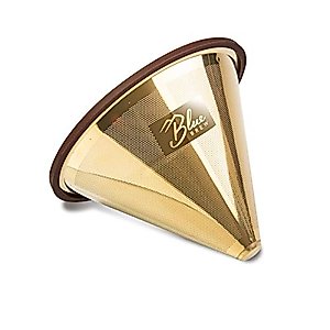 BLUE BREW Pour Over Coffee Filter, Titanium Coated Stainless Steel Coffee Filter, Paperless & Reusable Pour Over Coffee Maker, Double-Layered Mesh Coffee Cone (1-4 Cups), BB1004