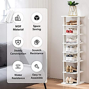 YOUDENOVA 7 Tiers Vertical Shoe Rack, Wooden Shoe Storage Stand, Space Saving Vertical Shoe Organizer, Entryway Shoes Tower, Modern Shoe Rack Organizer