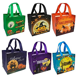 Halloween Trick or Treat Bags, Halloween Candy Tote Bags with Handles, Reusable Halloween Non-Woven Gift Bags for Halloween Party Supplies Favors