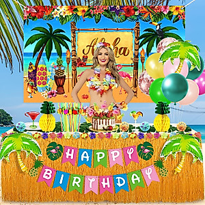 Hawaiian Luau Party Decorations Tropical Luau Theme Aloha Party Pack 171pcs for Summer Beach Holiday (Including Table Skirt, Backdrop, Banner, Balloons, Hibiscus Palm Leaves, Cake Toppers) (Luau-02)