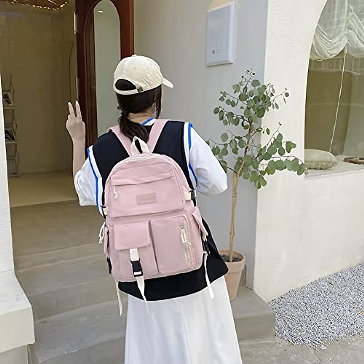 Simple Canvas Backpack Large Capacity College Student Hit Color Laptop Schoolbag