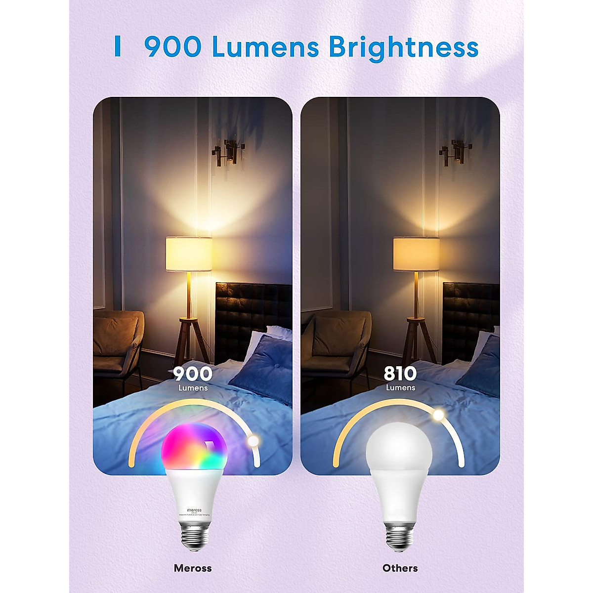meross Smart Light Bulb, Smart WiFi LED Bulbs Compatible with Apple HomeKit, Siri, Alexa, SmartThings, Dimmable E26 Multicolor 2700K-6500K RGBWW, 900 Lumens 60W Equivalent 2 Pack