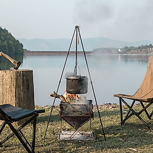 CAMPINGMOON Camping Campfire Tripod with Carrying Bag Portable Lightweight Aluminum 41.3-inch Height Stainless Steel Chain