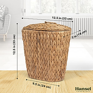 SNOWECRAFT 2-Pack Slim Wicker Basket with Lid – Small Waste Basket for Narrow Spaces | Rattan Decor - Handwoven Water Hyacinth Baskets and Covers | Covered Trash Can - Set of Two