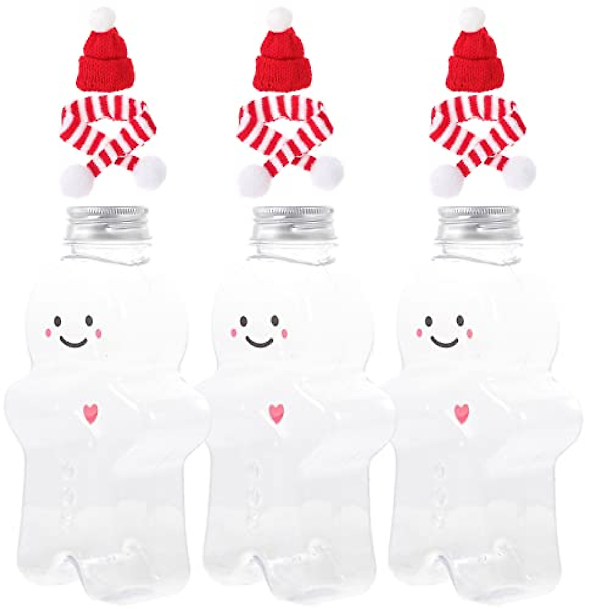 NUOBESTY Christmas Bottles Gingerbread Man Juices Bottle with Hat and Scarf Decor, Plastic Water Bottle Empty Milk Bottles Drink Containers for Juice, Drinking Christmas Party Favors