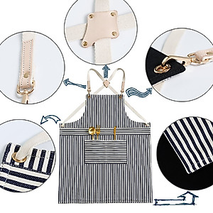 Jeanerlor Canvas Heavy Duty Work apron With Pockets Adjustable M to XXXL for Men Double-sided (striped and black) + Cross-Back Straps.