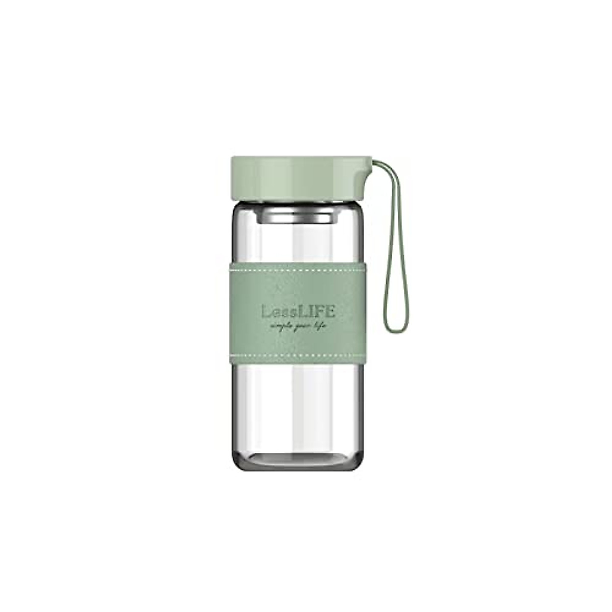 16 oz borosilicate glass water bottle-with sealing cap and Holsters and filters Glass Tea Infuser Bottle- BPA free,Apply to Mountaineering,Go To School,Reusable Portable Glass Bottle (Green)