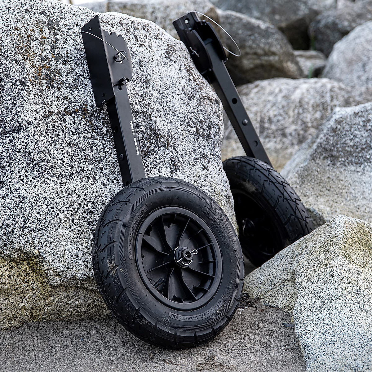 Seamax Deluxe Boat Launching Wheel System, Black Military Edition, 4 Positions and 4 Stages Removable and Adjustable Legs, 14" Pneumatic Wheels. Max Support Water Craft Weight 600Lbs