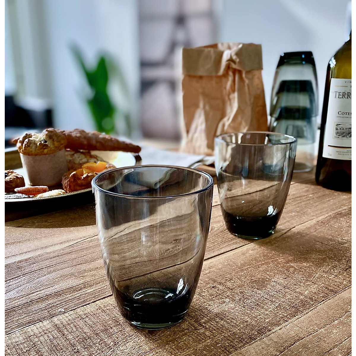 KLIFA- ETON- 15.2 & 20.8 ounce, Set of 8, Acrylic Tumbler & Highball Drinking Glasses, Stackable Plastic Drinkware, Dishwasher Safe, Gray-Black