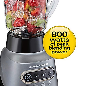Hamilton Beach 58181 Blender to Puree, Crush Ice, and Make Shakes and Smoothies, 40 Oz Glass Jar, 6 Functions + 20 Oz Travel Container, Gray