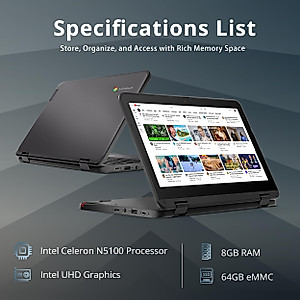 Lenovo 500e Gen 3 Touchscreen Laptop, 11.6" HD Rugged 2 in 1 Chromebook, Intel Celeron N5100, 8 GB RAM, 64 GB SSD, Gray, 32GB USB Card