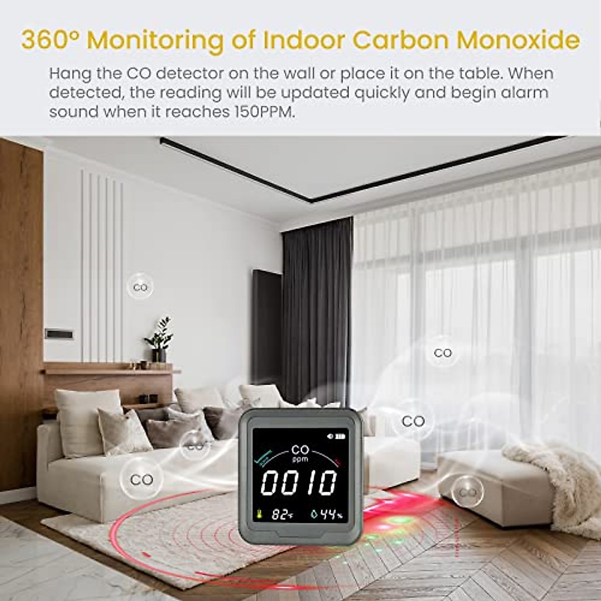 LSENLTY Carbon Monoxide Detector, High Accuracy CO Detector with Digital LCD Display, 3-in-1 Air Quality Monitor(CO, Temperature and Humidity Sensor), CO Alarm Detector for Home Kitchen Travel