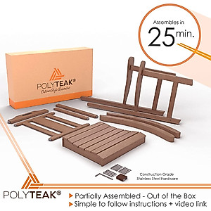 PolyTEAK Porch Rockers Collection Poly Lumber Wood Alternative All Weather Modern Outdoor Rocking Chair for Patios, Porches, and Fire Pits, Brown