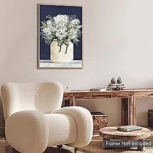 Selitiyer Rustic Bathroom Wall Art Farmhouse Flower Wall Decor Blue White Canvas Prints Mason Jar Floral Poster Country Painting Picture for Kitchen Living Dining Room Home Decor 16x24 Inch No Frame