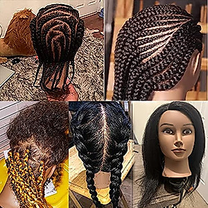 16Inch 100% Real Hair Mannequin Head Training Head Cosmetology Doll Head Manikin Practice Head Hairdresser With Free Clamp Stand Female (Black Hair)