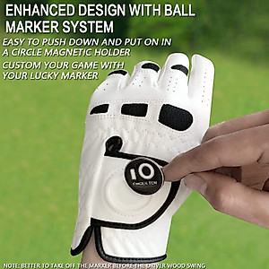 FINGER TEN Men’s Golf Glove Left Hand Right with Ball Marker Value 2 Pack, Weathersof Grip Soft Comfortable, Fit Size Small Medium ML Large XL (X-Large, Worn on Right Hand)