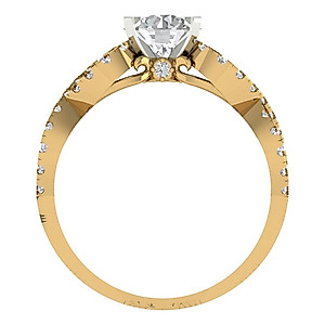 1.36 Ct Round Cut Clear Simulated Diamond 14K Yellow White Gold Solitaire with Accents Engagement Promise Ring Size 5.25