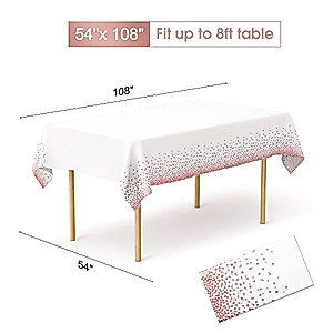 HOMIX Plastic Tablecloths for Rectangle Tables, 6 Pack Disposable Party Table Cloths, Rose Gold Dot Confetti Rectangular Table Covers with 30 Balloons for Parties Wedding Bridal Shower, 54" x 108"